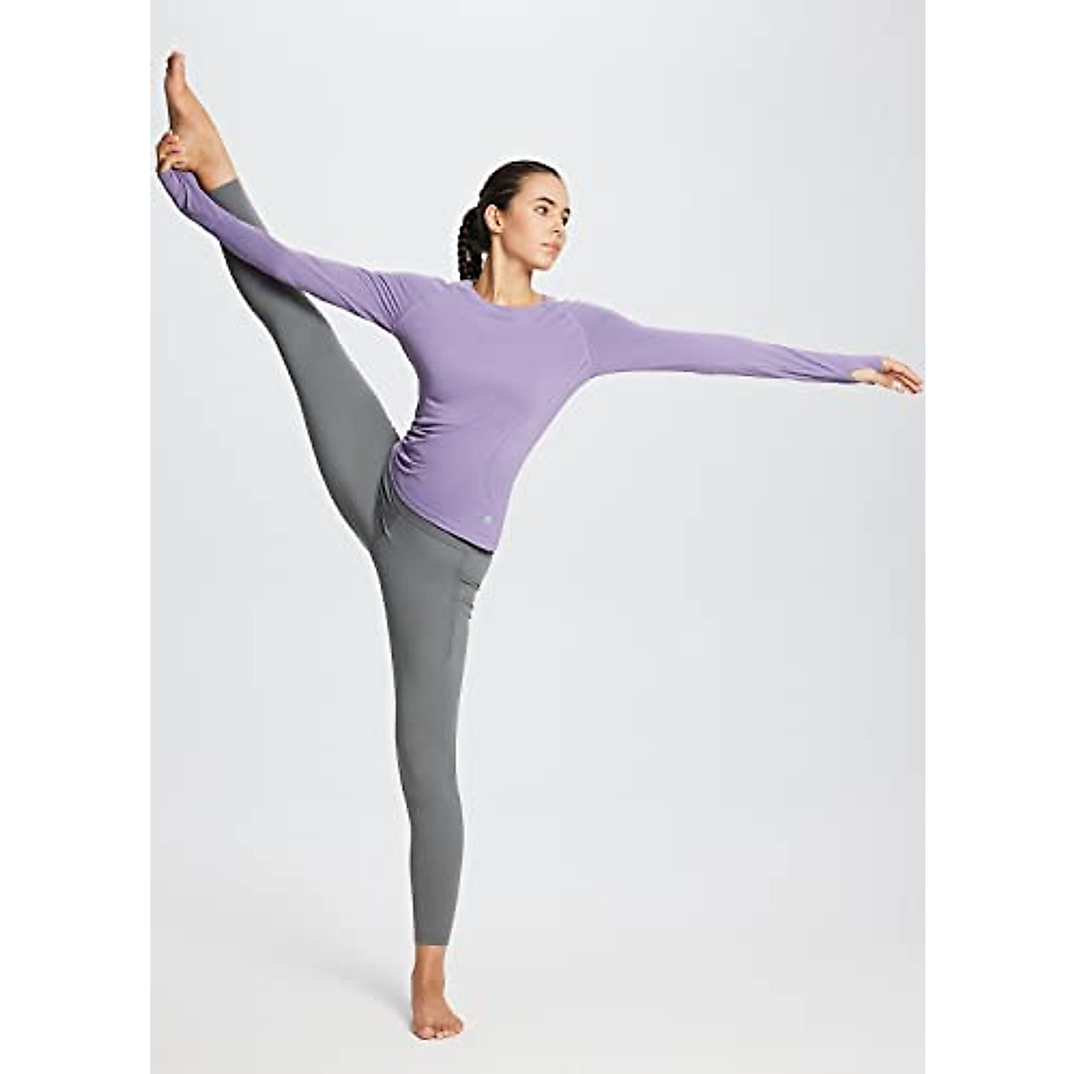 BALEAF Women's Long Sleeve Workout Athletic Seamless Shirts Tight Yoga Running Gym Fitted Tops with Thumb Holes Purple S