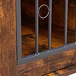 Rophefx Dog Crate Furniture with Sliding Door, Dog Kennel Indoor with Partition for Two Puppies, Dog Cage with Flip-up Top and Wheels, Chew-Resistant Wooden Double Dog Crate, Brown