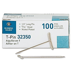 Business Source 32350-T-Pins, 1-1/2-Inch, Silver, 100/Box