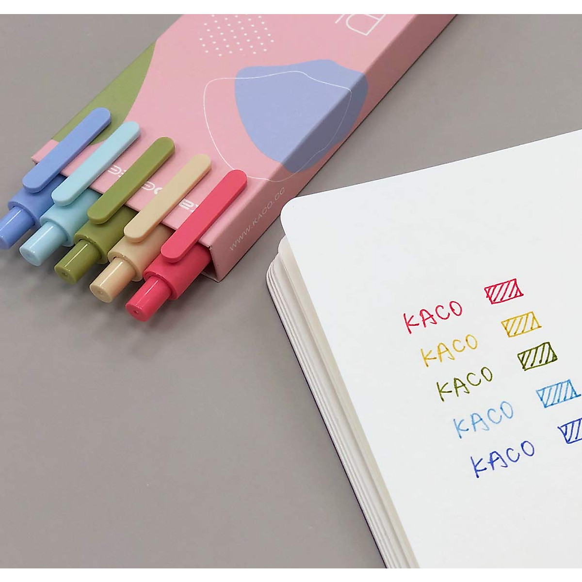 KACO Soft Touch Retractable Gel Ink Pens 0.5mm Fine Point (Cute Colors 5-Pack Colored Ink)