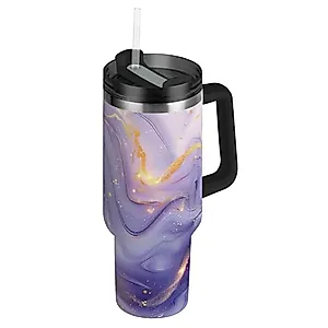 FRCSDIY Marble Insulated Tumbler with Handle and Straw Lid,30oz Leakproof Stainless Steel Cup BPA-Free Water Bottle
