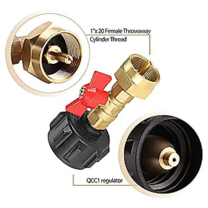 Hooshing QCC1 Propane Refill Pressure Adapter with ON-Off Control Valve LP Gas Refill for Camping Grill 1LB Bottle Tank 20~40LBS Cylinder