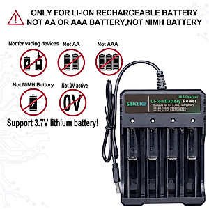 18650 Battery Charger 4-Bay 5V/2A for Rechargeable Batteries 3.7V Li-ion TR IMR 18650 18500 14500 16340(RCR123) Red/Green Display (Not Battery)