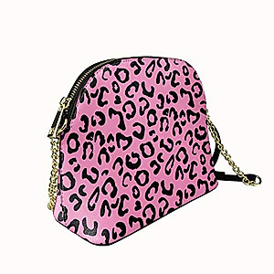STUOARTE Pink Leopard Print School Kids Handbag Teen Girls Leather Shell Messenger Bag for Women Travel Portable Medium Crossbody Bags, Black Cross Body Bags, Zipper Shoulder Tote