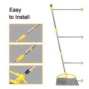 14" Widen Broom for Floor Cleaning, Long Handle Outdoor Broom,Heavy Duty Broom with Stiff Bristles,Sweeping Broom,Angle Broom for Garage Patio Garden Deck Home
