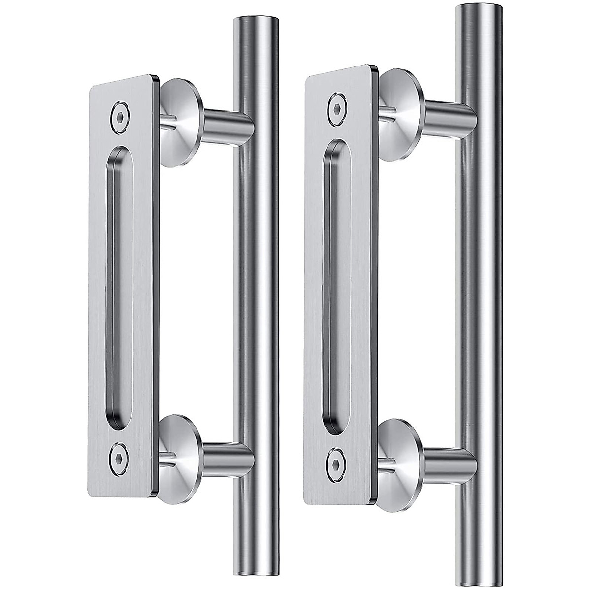 EaseLife 12" Stainless Steel Sliding Barn Door Handles and Pulls Flush Hardware Set, Double Sided, Brushed Finish, Easy Install, 2 Pack