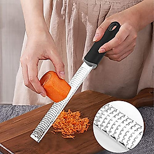 Sihuuu Zester Grater, Lemon Citrus Zester for Kitchen, Parmesan Cheese, Chocolate, Ginger, Garlic, Nutmeg, Vegetables, Fruits, Soft Touch Handle (12.8 Inch, Black)