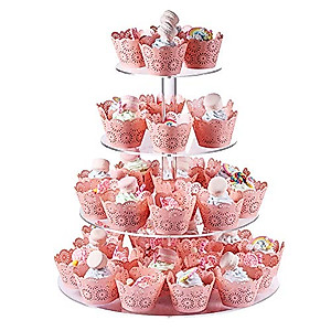 Cupcake Stand, 4 Tier Round Acrylic Cupcake Display Stand Holder, Clear Dessert Pastry Tower for Wedding, Birthday, Theme Party, Baby Shower