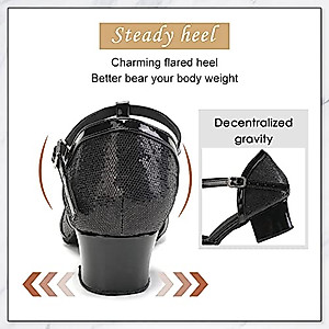 DKZSYIM Glitter Women Latin Dance Shoes Closed Toe Ballroom Salsa Tango Practice Performence Party Dancing Shoes,YC2040-Black-3,US 10