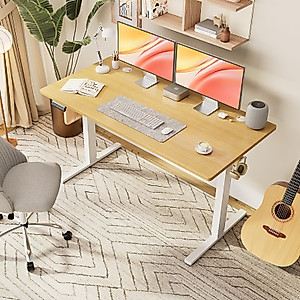 Sweetcrispy Electric Standing Desk Adjustable Height, 40 x 24 inch Stand up Sit Stand Desk with Spliced Board, Ergonomic Home Office Rising Table Computer Workstation Gaming Work Desk, Oak