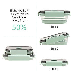 Annaklin Collapsible Food Storage Containers with Lid & Air Vent, Clear Stacking Silicone Collapsible Food Container Set, Microwave Freezer Dishwasher Safe Space-Saver, Set of 4, Mint Green