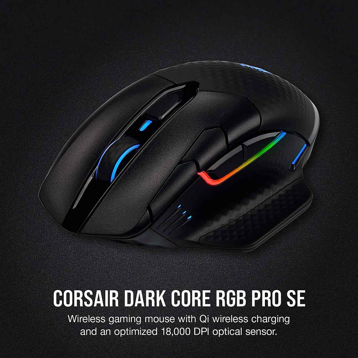 Corsair Dark Core RGB Pro SE, FPS/MOBA Gaming Mouse with SLIPSTREAM Technology, Black, Backlit RGB LED, 18000 DPI, Optical, Qi wireless charging certified
