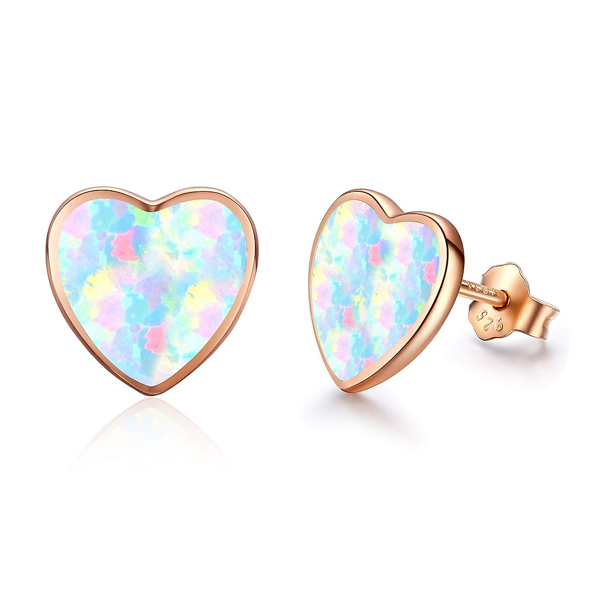 Heart Earrings Opal Stud Earrings Hypoallergenic Sterling Sliver Jewelry Rose Gold Heart for Women Teen with Sensitive Ears Tiny Small Earrings Gifts (Rose Gold)