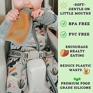 Reusable Silicone Food Pouch for Baby and Toddlers, Squeezable Pouch, Squeeze Pouch, Easy Clean Silicone Pouch for Pre-K and School, Homemade Baby Food Storage, 4oz (Orange-Green-White 3 Pack)