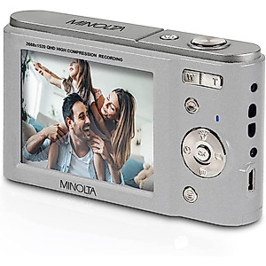 Minolta MND20-S 44 MP 2.7K Ultra HD Digital Camera, Silver Bundle with Lexar 32G BUHS-I SDHC Memory Card, Deco Photo Point and Shoot Camera Case and Deco Photo Microfiber Cleaning Cloth