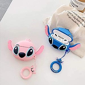 Compatible with Stitch AirPods Case 1/2, Protective Silicone Cute Funny Kawaii for Stitch AirPods Case, Kids Teens Boys Girls Cartoon 3D Cover for AirPods Case Stitch with Ring (Big Ear Blue Stitch)