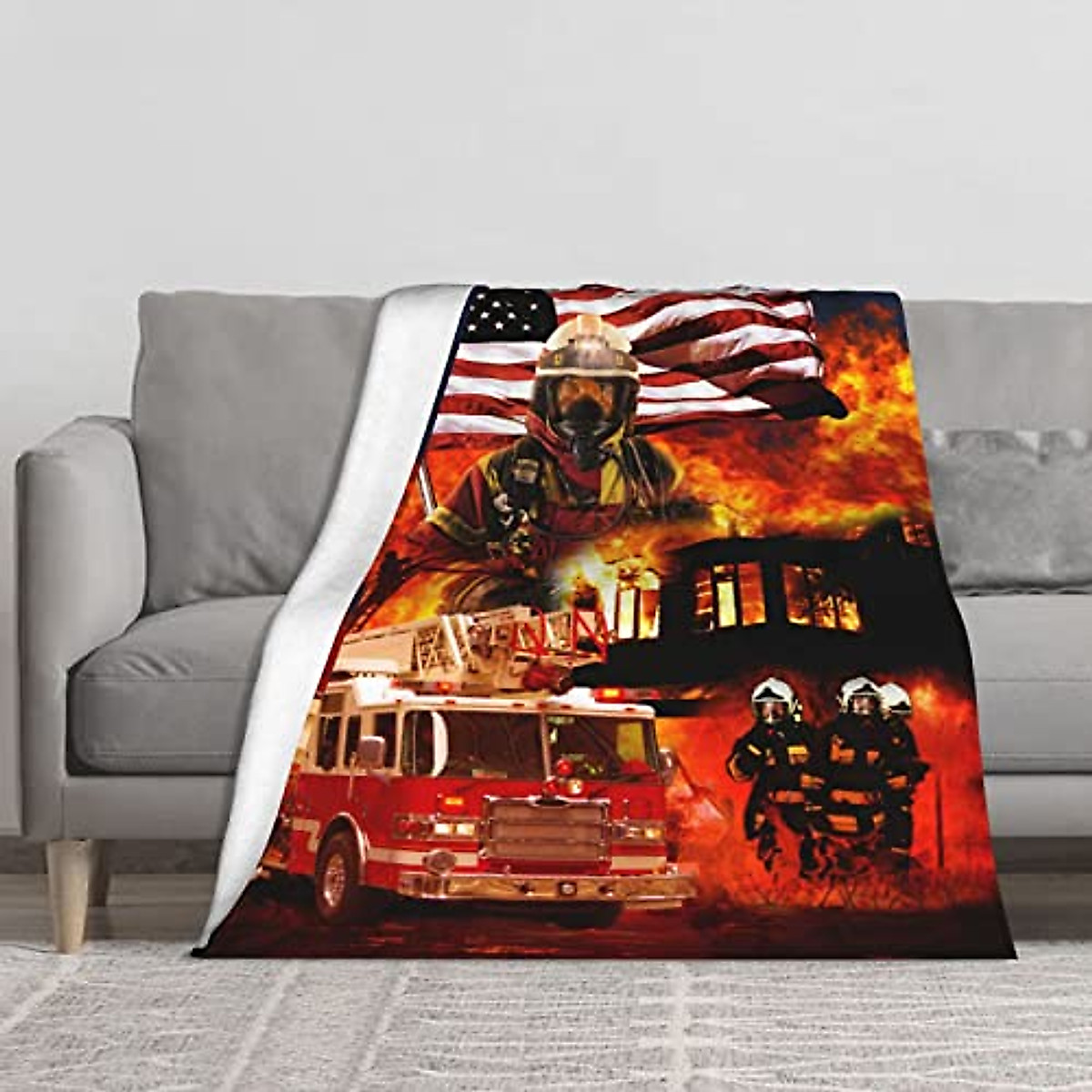 Firefighter Blanket Fireman Gifts for Men Fire Fighter Hero Fire Blanket Soft Fuzzy Warm Plush Flannel Throw Blankets for Sofa Couch Bed 50"X60"