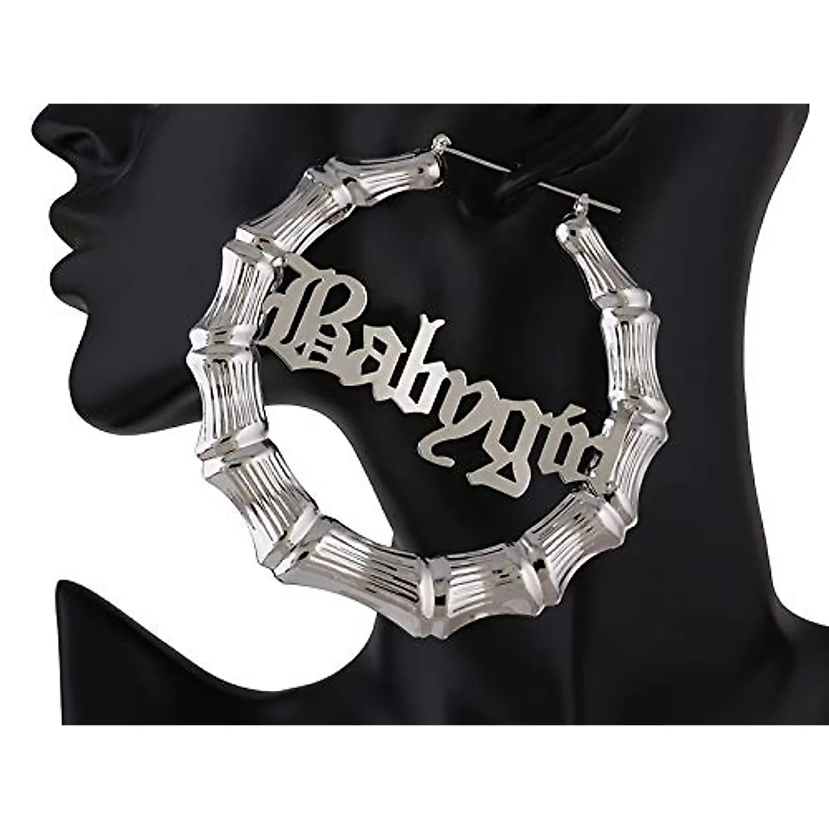 Gold Silver Plated Big Bamboo Hoop Earrings for Women Hip-Pop Style Party Jewelry(B:Silver)