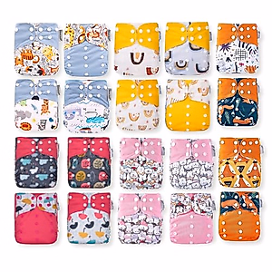 KaWaii Baby One Size Printed Snap Cloth Diaper, Leakproof Washable Reusable Newborn to Toddler Unisex Pack of 20