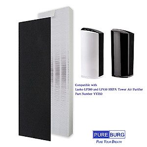 PUREBURG YY350 Replacement Filter Set Compatible with Lasko LP300 & LP450 Air Purifiers, 2 x H13 HEPA + 8 Activated Carbon Pre-Filters Air Clean Dust VOCs Odor