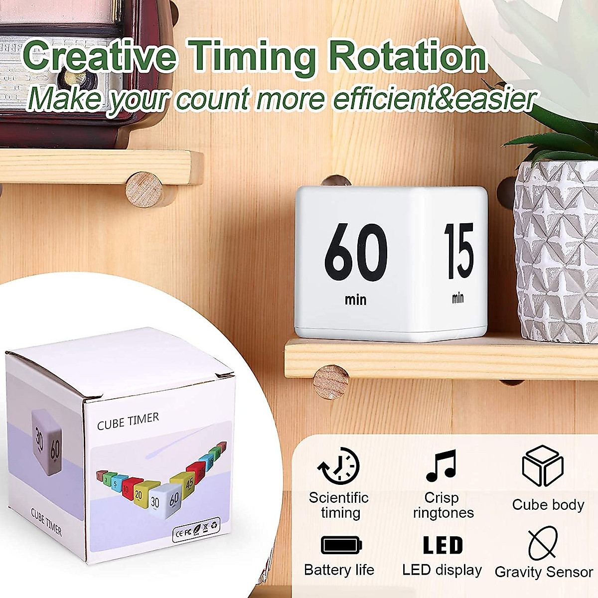 Cube Timer, Gravity Sensor Flip Timer Kitchen Timer Child Timer Exercise Timer 15 20 30 60 Minutes Workout Timer and Game Timer for Time Management