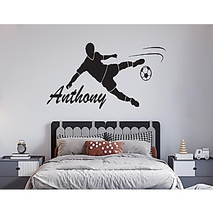 Custom Name Soccer Player Wall Decal - Soccer Wall Sticker - Wall Decal for Home Nursery Decoration (Wide 20"x9" Height Inches)