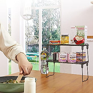 EMT ETRENDS Stackable Storage Shelf, 2-Tier Metal Shelves, Small Mesh Folding Shelf Stand for Cabinet, Kitchen Storage, Spice Racks, Makeup, Bathroom Organizer Rack (2 Tier Foldable, Black)