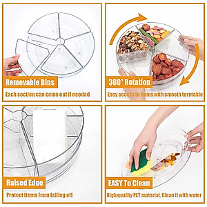 Roninkier Clear Lazy-Susan Organizer with 5-Removable-Bins - 11 Inch Round Plastic Rotating Storage Container for Cabinet, Pantry, Kitchen, Fridge, Vanity