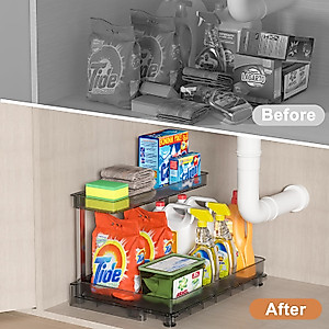 Fowooyeen Under Sink Organizer Storage, 2 Pack Pull Out Cabinet Organizer 2-Tier Sliding Basket Drawer, Multi-Purpose Storage Shelf for Kitchen Bathroom, Black