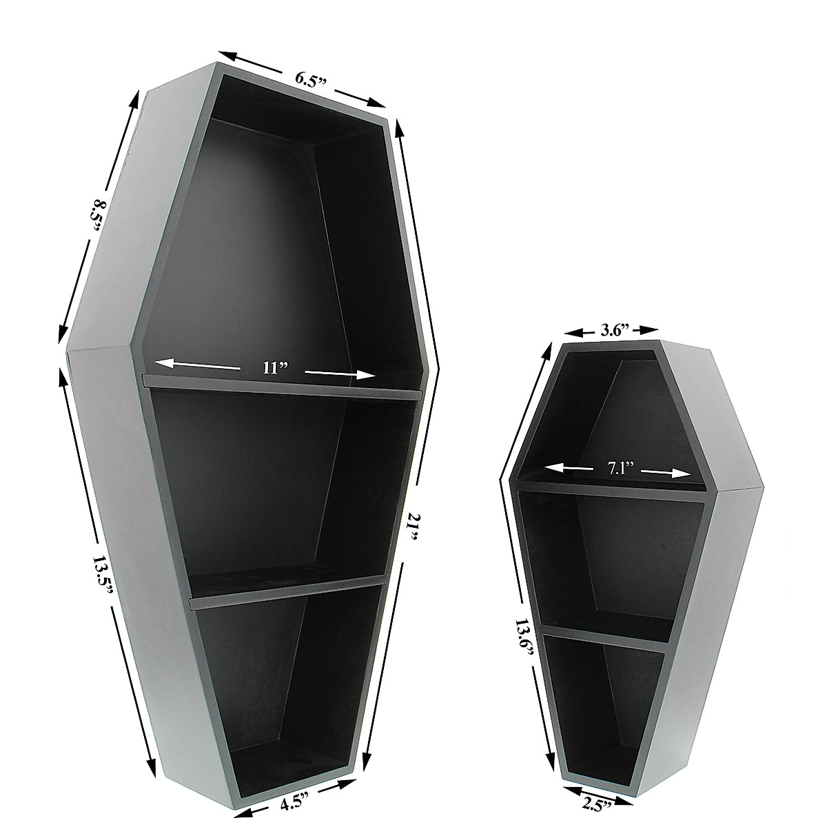 MANNY'S MYSTERIOUS ODDITIES Coffin Bookshelf - Includes Removable Shelves - Small and Large Coffin Shelf 20 Inch and 14 Inch - Gothic Decor for Home