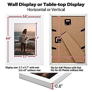 KINLINK A5 Picture Frames White, Photo Frames with Real Glass, Composite Wood Picture Frames for Tabletop and Wall Mounting Display