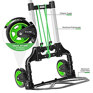 Dolly Cart Extended Handle Folding Hand Truck Dolly by Teprovo, Foldable Hand Cart Height 43.3 in Load 175 lb, Lightweight Foldable Hand Truck for Indoor and Outdoor Transport Moving.