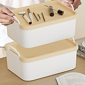 Zerodeko 2pcs Plastic Storage Baskets With Lid Desktop Organizer Bins Stackable Storage Bins Shelves Lidded Container with Handles for Closet Playroom Classroom Office