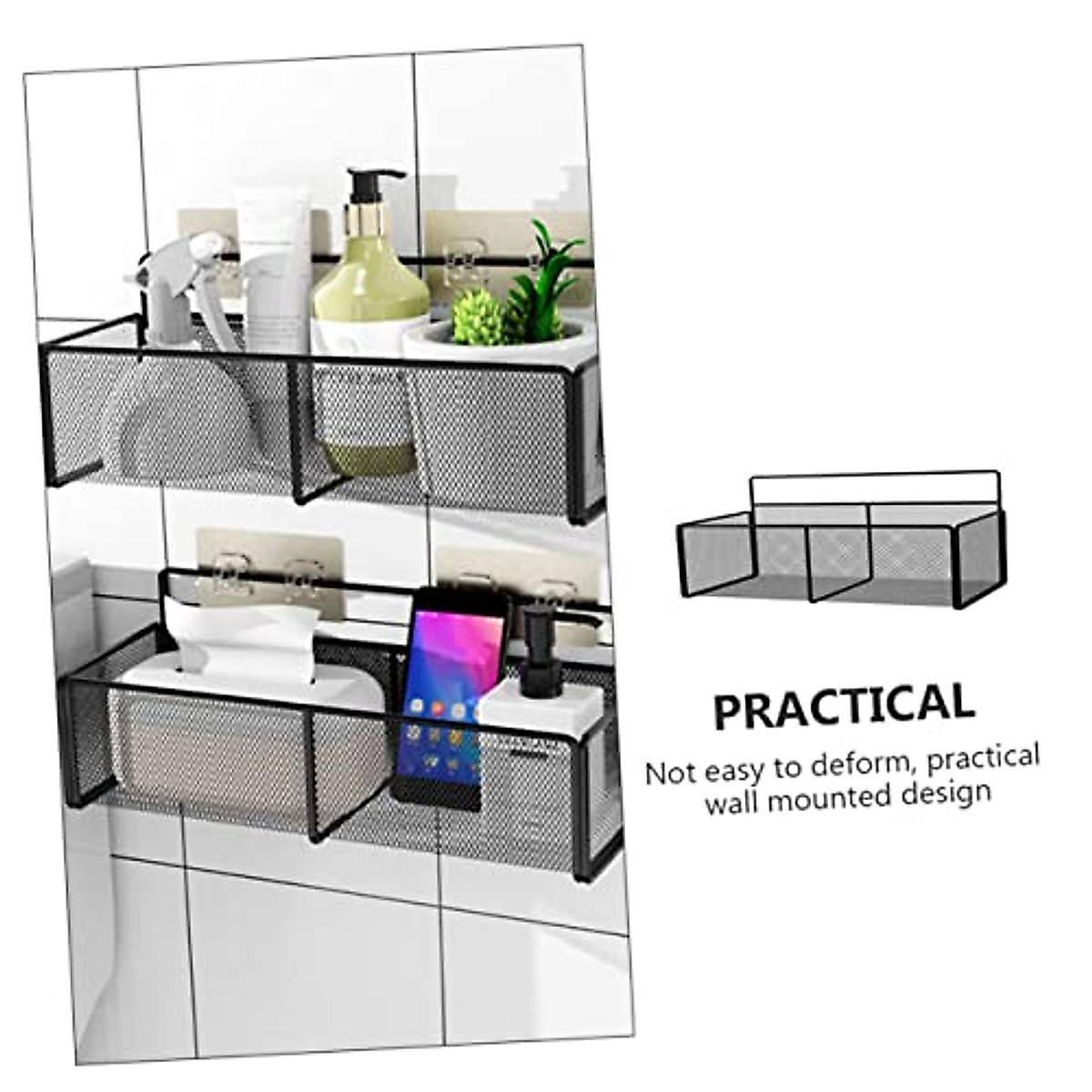 Alipis 1 set of Kitchen Necessities Black Sundries Bathroom Household Shower Wire Bin Toiletry Organizer Wall Rustproof Iron Mount Caddy Hanging Rack Shelf Wall- Storage Sorting Racks