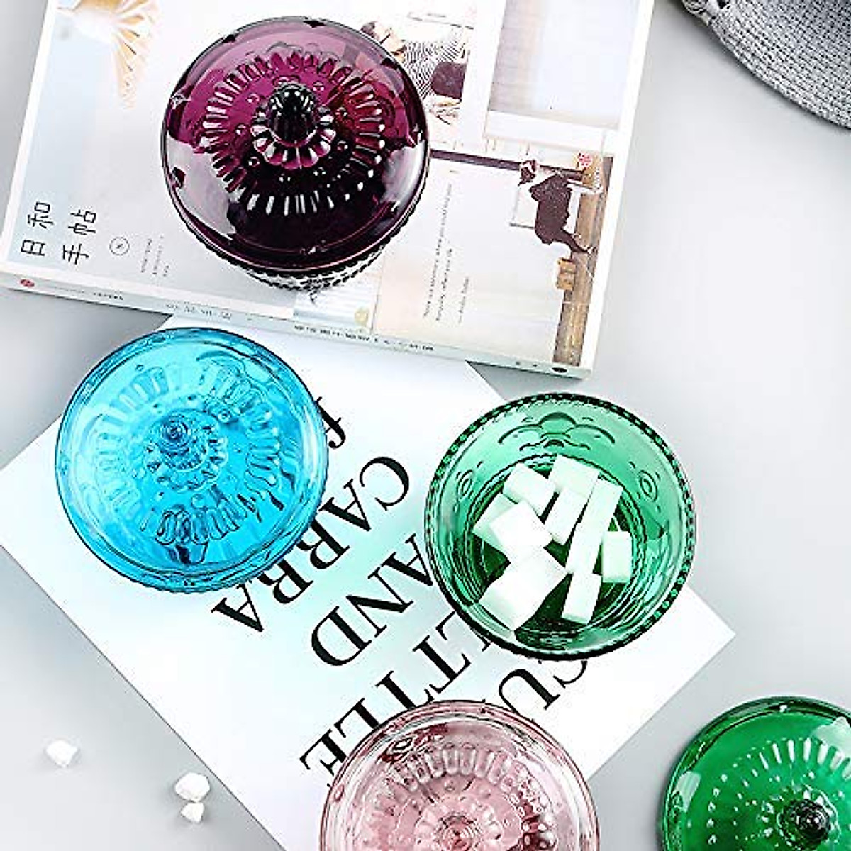 Gaolinci Phalaenopsis Embossed Glass Candy Jar, Stained Glass Food Jar with Lid