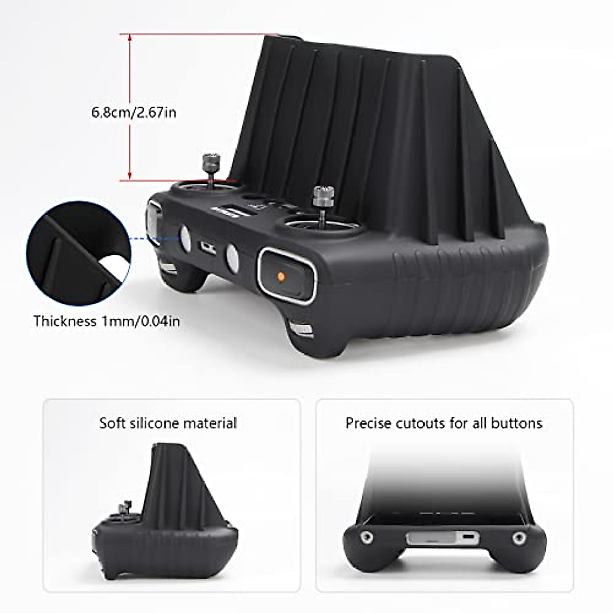 Silicone Protective Cover Case with Sunshade Sun Hood for DJI Mini 3 Pro RC Remote Controller Accessories Skin Case (Black)