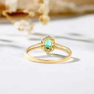 KnBoB Women 4 Claws Oval Shape 0.1ct Emerald Ring 18K Rose Gold Promise Wedding Engagement Bridal Anniversary Ring Size 6.5