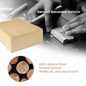 6 Pack Unfinished Wood Blocks for Crafting, 4x4x2 Inch Squares Basswood Blocks for Carving, Wood Blocks for Crafts, Basswood Carving Blocks for Class, Home DIY