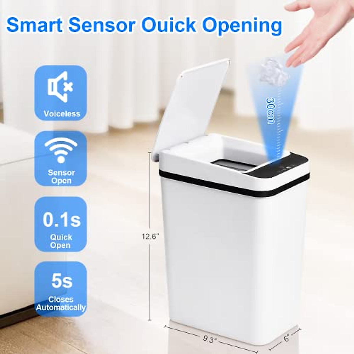 Anborry Bathroom Smart Touchless Trash Can 2.2 Gallon Automatic Motion Sensor Rubbish Can with Lid Electric Waterproof Narrow Small Garbage Bin for Kitchen, Office, Living Room, Toilet, Bedroom, RV