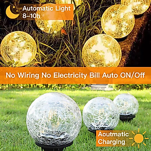 Solar Lights Garden Outdoor,Cracked Glass Ball Waterproof Warm White LED Gifts for Garden Decoration Balcony Patio Walkway Landscape 1 Globe (3.93")