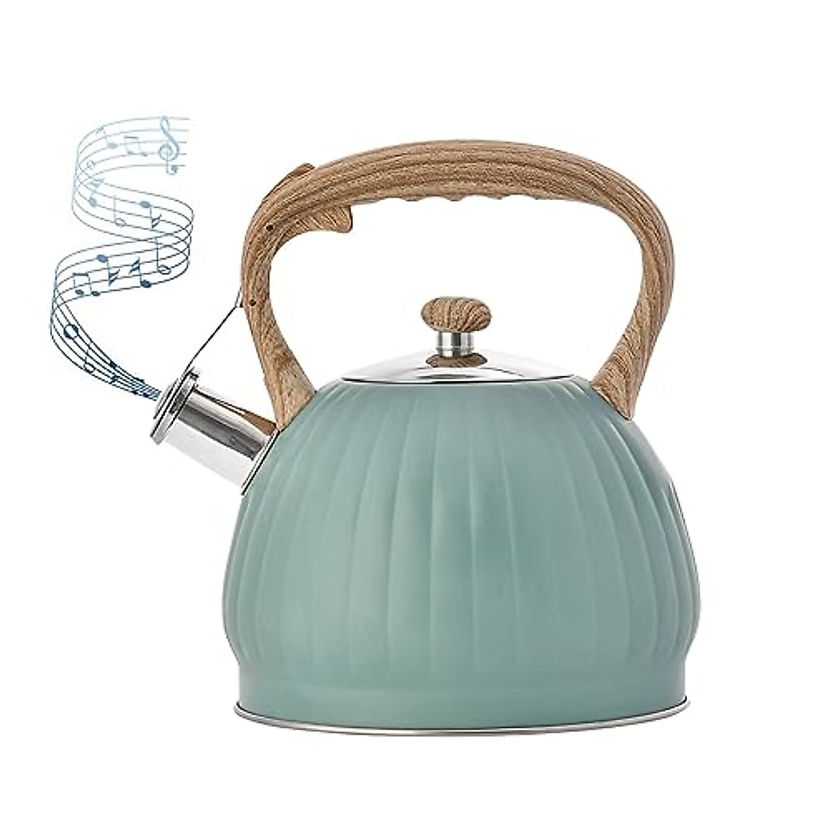 3.5L Tea Kettle, Toptier Teapot Whistling Kettle with Wood Pattern Handle Loud Whistle,Food Grade Stainless Steel for Anti-Rust, Anti Hot Handle, Suitable for All Heat Sources▂20 * 23.5cm/7.78"*9.25"