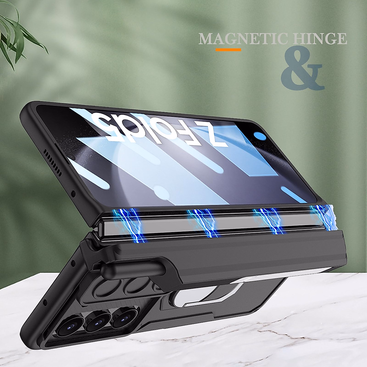 Miimall Compatible for Samsung Fold 5 Case Cover with Pen Holder, [Front Screen Protector] [Sliding Camera Cover ] Military Grade Anti-Scratch Bumper Case for Samsung Galaxy Fold 5 5G (Elegant Silver)