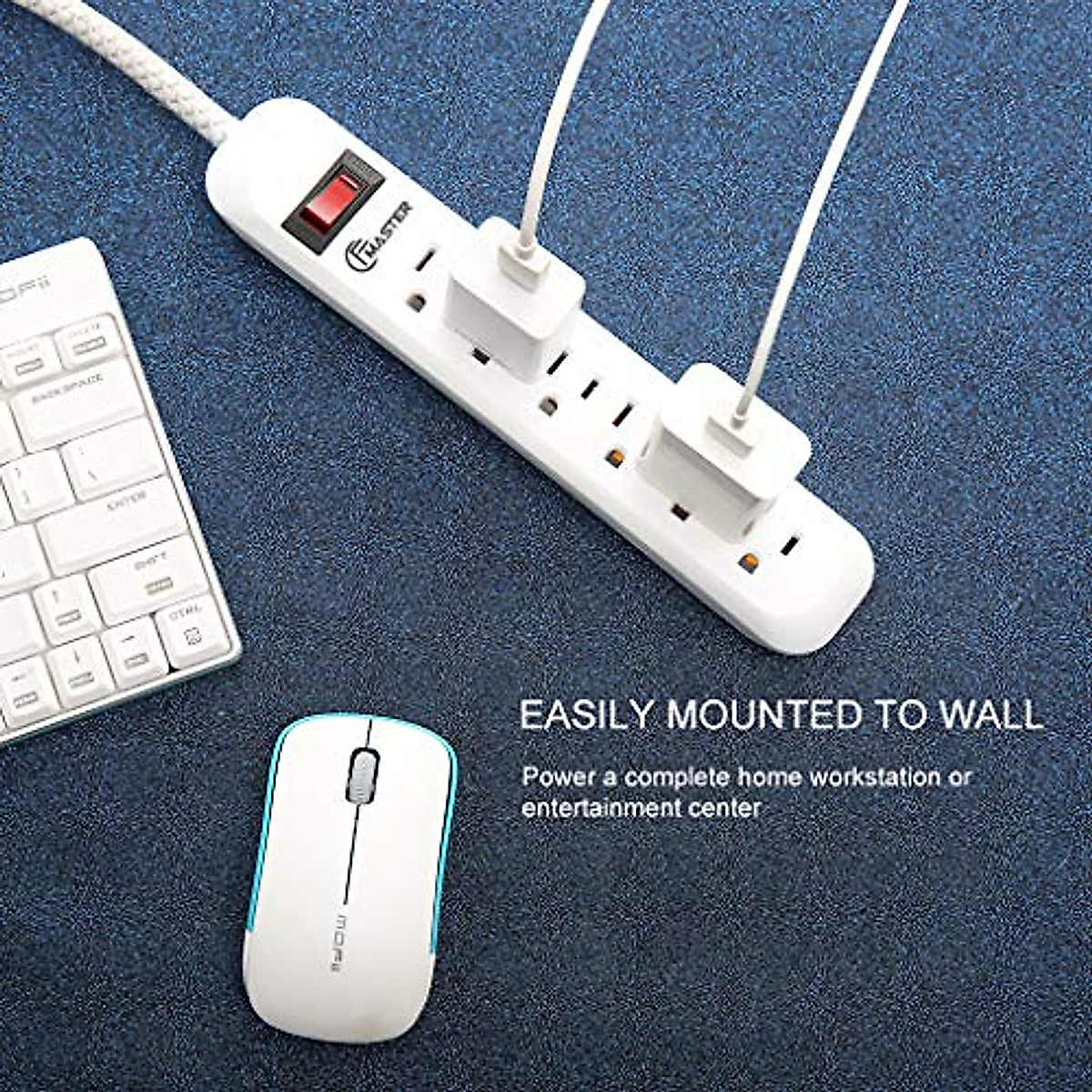 Power Strip Surge Protector CFMASTER 6 Outlets 2ft Long Extension Cord with Braided Fabric, 300 Joules, Wall-Mounted Strip, Overload Protection, for Home, Office (2 Pack)
