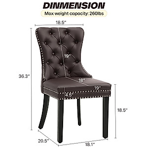 KCC Faux Leather Dining Chairs Set of 4, Upholstered High-end Tufted Dining Room Chair with Nailhead Back Ring Pull Trim Solid Wood Legs, Contemporary Nikki Collection Modern Style for Kitchen, Brown