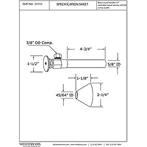 Westbrass D1112-01 Round Handle Angle Stop Shut Off Valve, 1/2" Copper Sweat x 3/8" OD Compression Outlet, Polished Brass