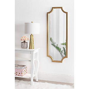 Kate and Laurel Hogan Wood Framed Full-Length Wall Mirror with Scallop Corners, 18x48 Inches, Gold