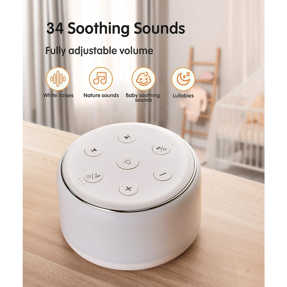 FamiSym White Noise Sound Machine Baby for Sleeping with Night Light – 34 Soothing Sounds, Rechargeable White Noise Machine for Baby Kids Adults Sleep, Portable Lullaby Machine Baby Soother