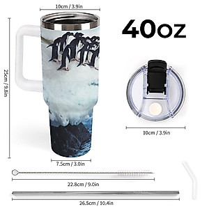 Niapessel Leak Proof Tumbler, Insulated Water Bottles with Straw, Penguin Group Into Ocean Insulated Cup with Handle 40 Oz Stainless Steel Flask for School, Travel, Car, Sports, Work