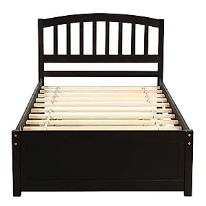 TARTOP Twin Size Platform Bed Wood Bed Frame with Trundle, Wood Bed Frame with Trundle and Slatted for Kids Teens Adults,No Box Spring Needed,Espresso