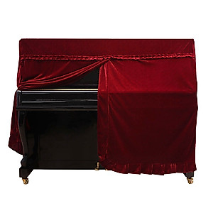 Upright Piano Cover, Colorfast Pleuche Full Piano Dust Proof Decorated Cover(Red)